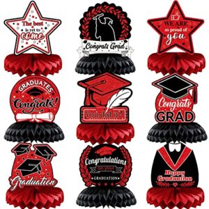 9Pcs 2023 Graduation Party Decorations, Black and Red Honeycomb Table Centerpieces, Graduation Décor Table Topper, Kindergarten Preschool College High School Graduation Party Favor and Supplies