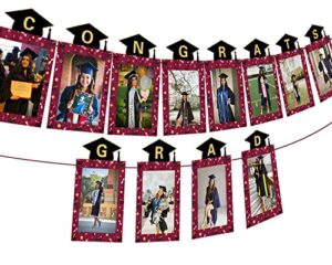 graduation photo banner burgundy – diy maroon congrats grad banner for graduation bunting banner party decorations 2023