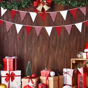 32Ft Red Party Decorations Red Plaid Checkered White Triangle Flag Gingham Pennant Bunting Fabric Garland for Christmas Wedding Birthday Carnival Picnic X-mas Outdoor Home Party Festivals Decoration