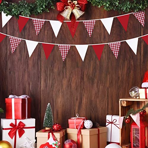 32Ft Red Party Decorations Red Plaid Checkered White Triangle Flag Gingham Pennant Bunting Fabric Garland for Christmas Wedding Birthday Carnival Picnic X-mas Outdoor Home Party Festivals Decoration