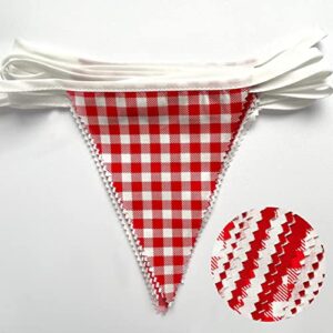 32Ft Red Party Decorations Red Plaid Checkered White Triangle Flag Gingham Pennant Bunting Fabric Garland for Christmas Wedding Birthday Carnival Picnic X-mas Outdoor Home Party Festivals Decoration