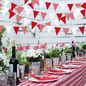 32Ft Red Party Decorations Red Plaid Checkered White Triangle Flag Gingham Pennant Bunting Fabric Garland for Christmas Wedding Birthday Carnival Picnic X-mas Outdoor Home Party Festivals Decoration