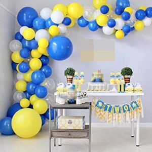 100pcs Blue Yellow White Balloon Garland & Arch Kit-100Pcs Latex Balloons, 16 Feets Arch Balloon Strip for Birthday Baby Shower Graduations Decorations