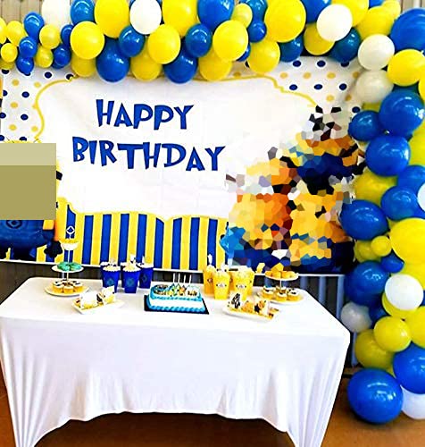 100pcs Blue Yellow White Balloon Garland & Arch Kit-100Pcs Latex Balloons, 16 Feets Arch Balloon Strip for Birthday Baby Shower Graduations Decorations