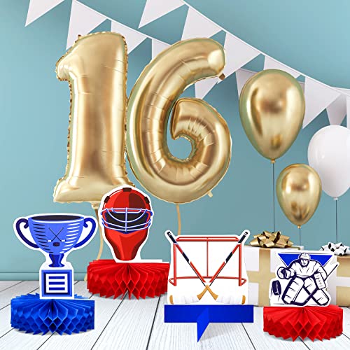 12 Pcs Hockey Centerpieces for Tables Ice Hockey Honeycomb Table Topper Hockey Party Favors Hockey Birthday Party Supplies Sports Hockey Table Decorations for Men Women Kids Theme Gifts School Decor