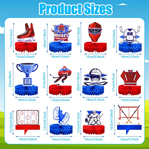 12 Pcs Hockey Centerpieces for Tables Ice Hockey Honeycomb Table Topper Hockey Party Favors Hockey Birthday Party Supplies Sports Hockey Table Decorations for Men Women Kids Theme Gifts School Decor