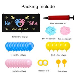 Tenshun What Will It Bee Gender Reveal Balloon Drop Bag He or She Zipper Bag with Pink and Blue Balloons Confetti Bee Themed Boy or Girl Baby Shower Sex Reveal Party Decoration Supplies