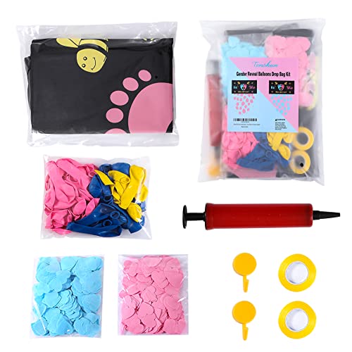 Tenshun What Will It Bee Gender Reveal Balloon Drop Bag He or She Zipper Bag with Pink and Blue Balloons Confetti Bee Themed Boy or Girl Baby Shower Sex Reveal Party Decoration Supplies