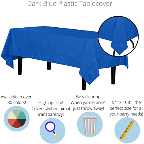 6-Pack Premium Plastic Tablecloth 54in. x 108in. Rectangle Plastic Table Cover - Blue