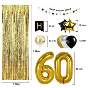 Black and Gold 60th Birthday Decorations Banner Balloon, Happy Birthday Banner, 60th Gold Foil Balloons, Number 60 Birthday Balloons, 60 Years Old Birthday Decoration Supplies