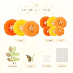 Fonder Mols Yellow Orange Gold Tissue Paper Flowers Tissue Pom Poms Blooms for Little Cutie Baby Shower, Nursery Decor, Fall Birthday Party Decorations(Set of 21)