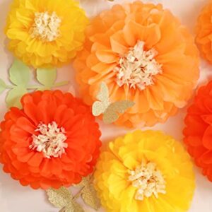 Fonder Mols Yellow Orange Gold Tissue Paper Flowers Tissue Pom Poms Blooms for Little Cutie Baby Shower, Nursery Decor, Fall Birthday Party Decorations(Set of 21)