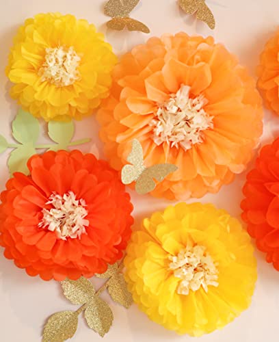 Fonder Mols Yellow Orange Gold Tissue Paper Flowers Tissue Pom Poms Blooms for Little Cutie Baby Shower, Nursery Decor, Fall Birthday Party Decorations(Set of 21)