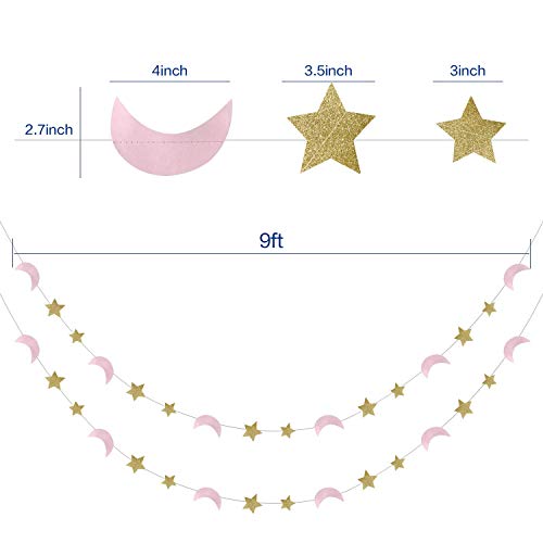 Moon and Star Garland Twinkle Twinkle Little Star of 2pcs Pink Gold Princess Birthday Party Decorations Pink Gold Moon Star Baby Shower Decorations 1st Birthday Garland Love You to the Moon and Back