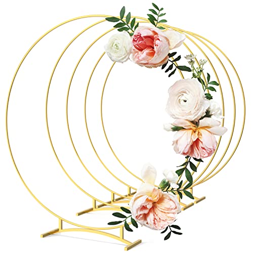 Sntieecr 5 PCS 12 Inch Metal Floral Hoop Centerpiece for Table, Metal Gold Wreath Rings with One-Piece Stands Table Decorations Centerpiece for DIY Wedding Table Decor and Party Decorations