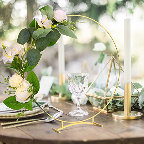 Sntieecr 5 PCS 12 Inch Metal Floral Hoop Centerpiece for Table, Metal Gold Wreath Rings with One-Piece Stands Table Decorations Centerpiece for DIY Wedding Table Decor and Party Decorations