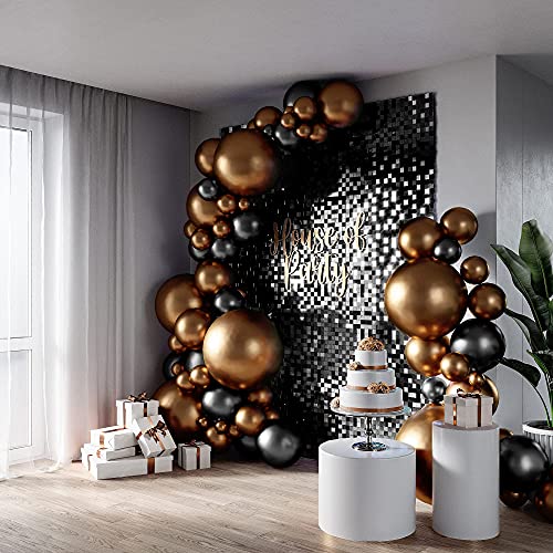 HOUSE OF PARTY Black Shimmer Wall Backdrop - 24 Pcs Square Sequin Wall Panels Shimmer Backdrop, Wall Decor for Birthday Decorations, Wedding & Bachelorette Party