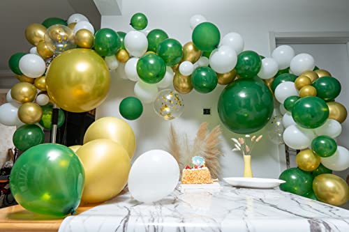 Balloon Garland Arch Kit 172pcs Green Balloons Garland kit Metallic Gold, White & Confetti Balloons for Weddings, Birthday Party Decorations, Bridal Showers and New Year Parties