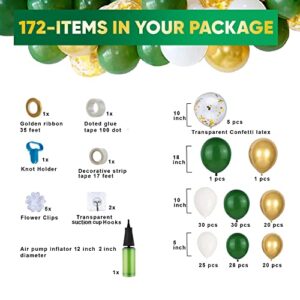 Balloon Garland Arch Kit 172pcs Green Balloons Garland kit Metallic Gold, White & Confetti Balloons for Weddings, Birthday Party Decorations, Bridal Showers and New Year Parties