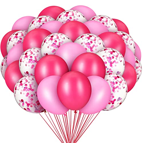 120 Pcs Valentines Day Balloons 12 Inch Hot Pink Latex Balloons Light Pink Confetti Balloons Valentines Day Party Decorations for Women Girls Wedding Birthday Baby Shower Bridal Proposal