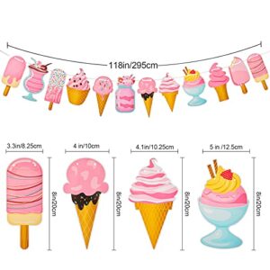 2 Pieces Ice Cream Banner Banner Ice Cream Theme Party Decoration Party Supplies Signs Streamer Decor for Events Holidays School Summer Pool Beach Kid Happy Birthday Party