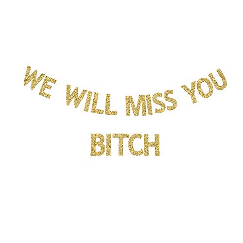 We Will Miss You B-tch Banner, Friends Farewell/Going Away/Moving/Leaving/New Job Congratulations Party Gold Gliter Sign Decortions