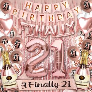 21st birthday party decorations for her rose gold supplies big set with birthday banner and 21 bday digit balloons for women including latex and confetti balloons