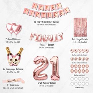 21st Birthday Party Decorations for Her Rose Gold Supplies Big Set with Birthday Banner and 21 BDay Digit Balloons for Women Including Latex and Confetti Balloons