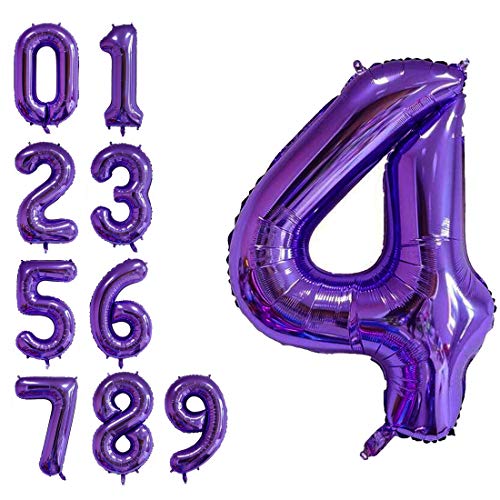 40 Inch Jumbo Purple Number 4 Balloon Giant Balloons Prom Balloons Helium Foil Mylar Huge Number Balloons for Birthday Party Decorations/Wedding/Anniversary