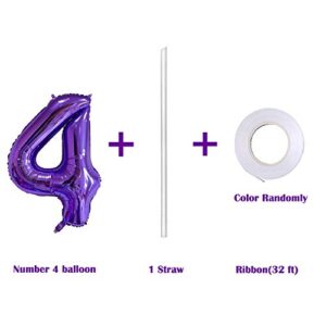 40 Inch Jumbo Purple Number 4 Balloon Giant Balloons Prom Balloons Helium Foil Mylar Huge Number Balloons for Birthday Party Decorations/Wedding/Anniversary