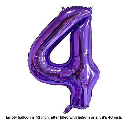 40 Inch Jumbo Purple Number 4 Balloon Giant Balloons Prom Balloons Helium Foil Mylar Huge Number Balloons for Birthday Party Decorations/Wedding/Anniversary