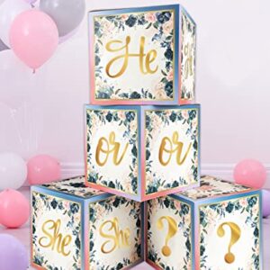 Gender Reveal Balloon Box - 4 Sets of He or She with Letters,Baby Blocks for Baby Shower Backdrop,Navy and Blush Gender Reveal Decoration Kit for Boy or Girl Baby Shower Gender Reveal Party Supplies