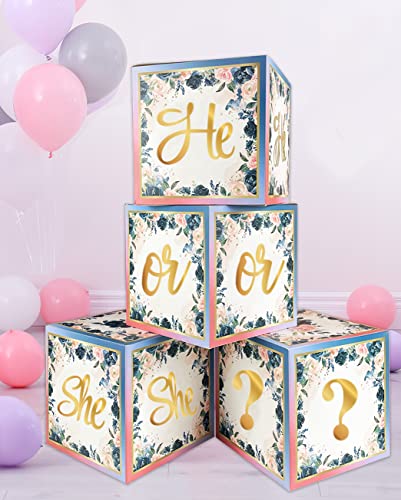 Gender Reveal Balloon Box - 4 Sets of He or She with Letters,Baby Blocks for Baby Shower Backdrop,Navy and Blush Gender Reveal Decoration Kit for Boy or Girl Baby Shower Gender Reveal Party Supplies