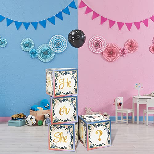 Gender Reveal Balloon Box - 4 Sets of He or She with Letters,Baby Blocks for Baby Shower Backdrop,Navy and Blush Gender Reveal Decoration Kit for Boy or Girl Baby Shower Gender Reveal Party Supplies