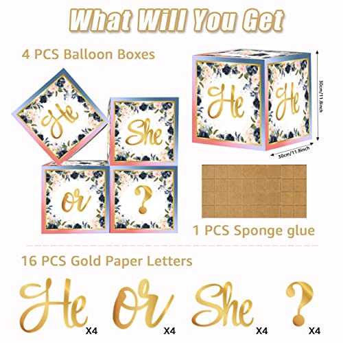 Gender Reveal Balloon Box - 4 Sets of He or She with Letters,Baby Blocks for Baby Shower Backdrop,Navy and Blush Gender Reveal Decoration Kit for Boy or Girl Baby Shower Gender Reveal Party Supplies