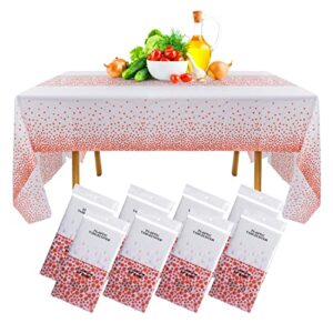 8 pack rose gold tablecloths plastic tablecloths for rectangle tables, disposable tablecloth waterproof white table cloths 54″ x 108″ disposable table covers for party thanksgiving christmas