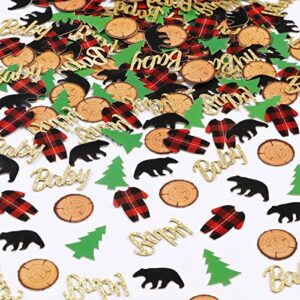 lumberjack baby shower decorations for boys, 200 pcs lumberjack confetti including glitter baby buffalo plaid bodysuit tree camping bear party supplies