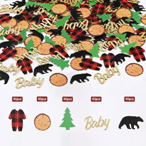 Lumberjack Baby Shower Decorations for Boys, 200 Pcs Lumberjack Confetti Including Glitter Baby Buffalo Plaid Bodysuit Tree Camping Bear Party Supplies