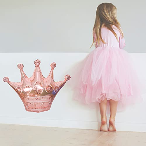 HORUIUS Rose Gold Crown Balloons Crown Shaped Foil Mylar Balloons for Baby Shower Kids' Girls Wedding Birthday Party Supplies Decorations 30 Inchs 5PCS