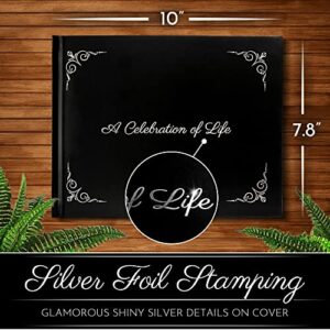 Funeral Guest Book with Custom Black and Real Silver Design, Guest Book for Funeral with 150 Memory Cards and Metal Signature Pen, Funeral Guest Book for Memorial Service with a Memory Table Sign