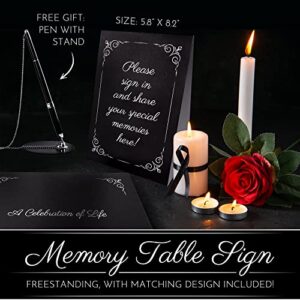 Funeral Guest Book with Custom Black and Real Silver Design, Guest Book for Funeral with 150 Memory Cards and Metal Signature Pen, Funeral Guest Book for Memorial Service with a Memory Table Sign