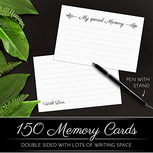 Funeral Guest Book with Custom Black and Real Silver Design, Guest Book for Funeral with 150 Memory Cards and Metal Signature Pen, Funeral Guest Book for Memorial Service with a Memory Table Sign