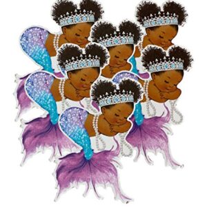 Small Purple Mermaid Cutouts African American Birthday Baby Shower Paper Decoration (2 1/2 inches)