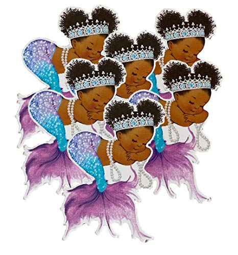 Small Purple Mermaid Cutouts African American Birthday Baby Shower Paper Decoration (2 1/2 inches)