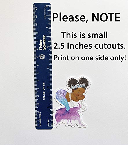 Small Purple Mermaid Cutouts African American Birthday Baby Shower Paper Decoration (2 1/2 inches)