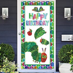 cartoon very hungry little green caterpillar happy birthday banner backdrop supplies favors insects theme decor for 1st birthday party baby shower photo studio booth props background decorations