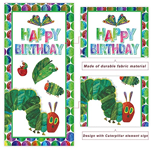 Cartoon Very Hungry Little Green Caterpillar Happy Birthday Banner Backdrop Supplies Favors Insects Theme Decor for 1st Birthday Party Baby Shower Photo Studio Booth Props Background Decorations