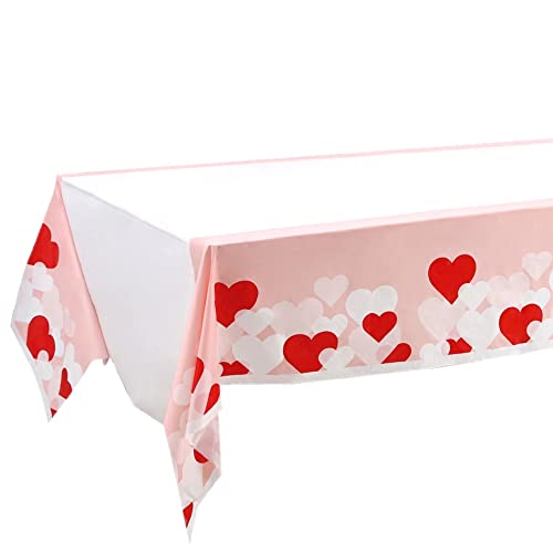 Winoo Design Valentines Tablecloth Disposable - 1PK - Valentines Day Tablecloth Rectangle 54x108 Inches Valentines Day Table Cloth Table Cover Valentine's DAR Party Decorations Party Supplies