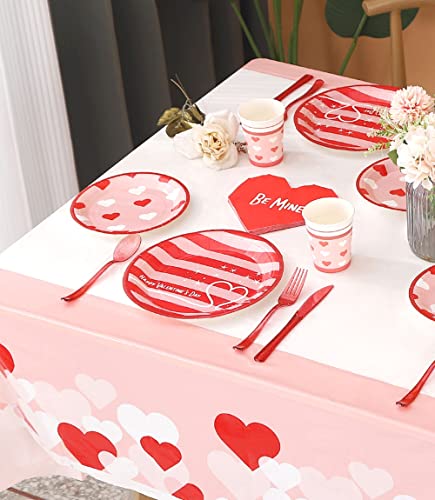 Winoo Design Valentines Tablecloth Disposable - 1PK - Valentines Day Tablecloth Rectangle 54x108 Inches Valentines Day Table Cloth Table Cover Valentine's DAR Party Decorations Party Supplies