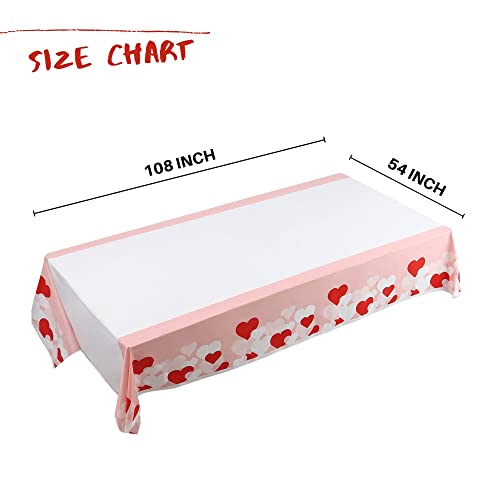 Winoo Design Valentines Tablecloth Disposable - 1PK - Valentines Day Tablecloth Rectangle 54x108 Inches Valentines Day Table Cloth Table Cover Valentine's DAR Party Decorations Party Supplies